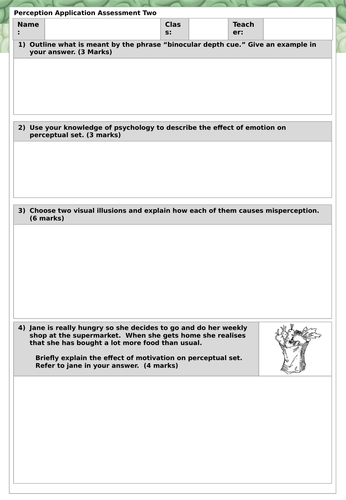 AQA Psychology Perception Application Assessment 2 | Teaching Resources