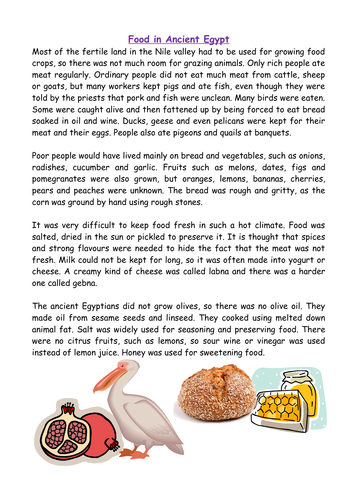 Food in Ancient Egypt Comprehension | Teaching Resources