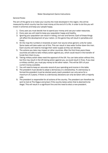 AQA GCSE (9-1) Water Resources - Water Conflict Game | Teaching Resources