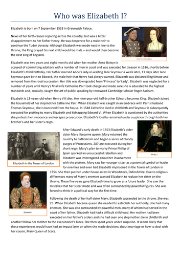 GCSE History Paper 2 Section B: British Depth Study Elizabethan England ...