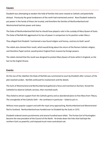 GCSE History Paper 2 Section B: British Depth Study Elizabethan England ...