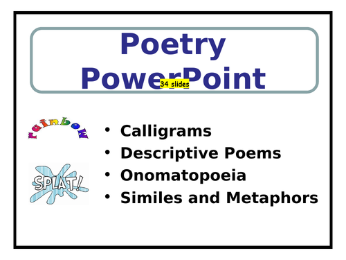 Poetry PowerPoint - Calligrams, Descriptive Poems, Onomatopoeia ...