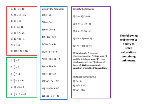 3 Differentiated Algebra Worksheets | Teaching Resources