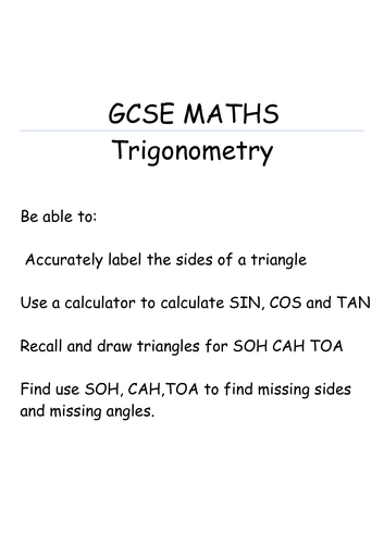 GCSE maths Trigonometry workbook and PPT with matching cards | Teaching ...