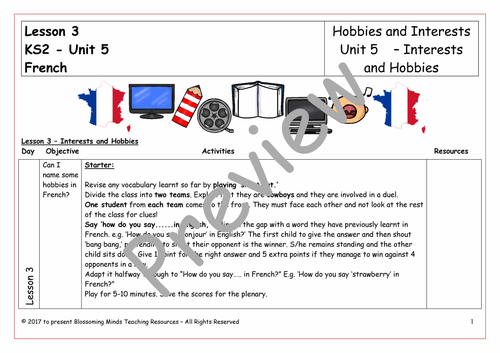 French Hobbies and Interests lesson and resources | Teaching Resources