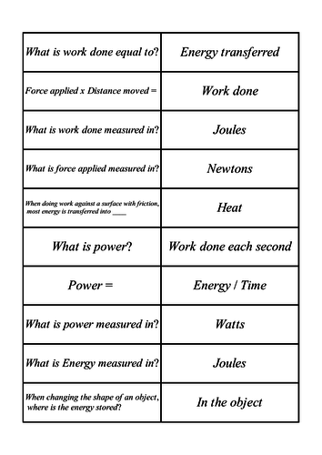 Physics Tarsia Puzzle: Forces and Energy | Teaching Resources