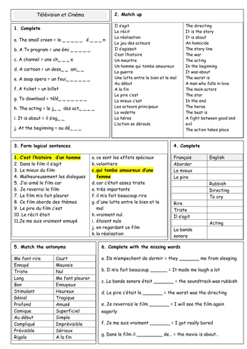 KS3/4 Cinema - Talking about movies (sentence builder, sentence ...