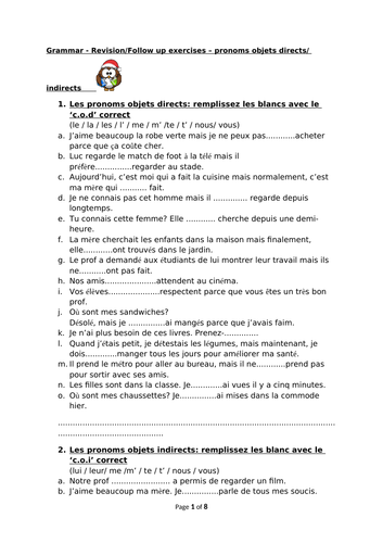 Direct and indirect object pronouns- Revision worksheet | Teaching ...