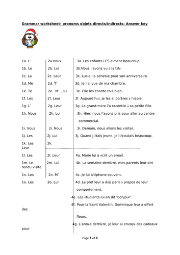Direct and indirect object pronouns- Revision worksheet | Teaching ...