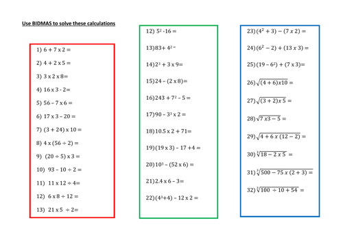 2 Worksheets on BIDMAS | Teaching Resources