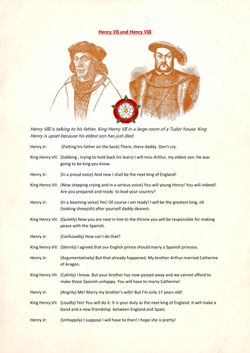 Tudor Play-script Comprehension Henry VII and Henry VIII | Teaching ...