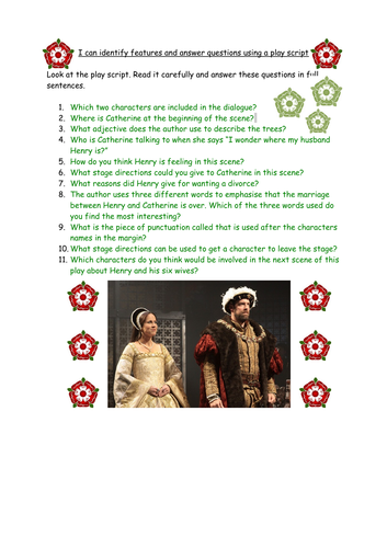 Tudor Play-script Comprehension Catherine of Aragon and Henry VIII ...
