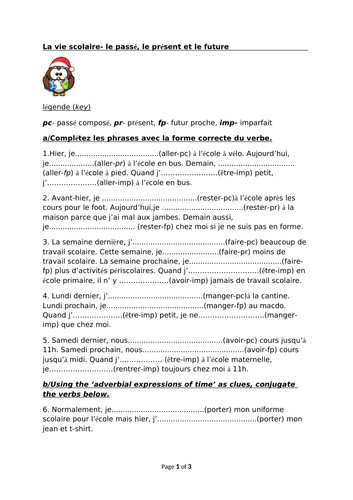 'L'heure et la vie scolaire- Epreuve' and 'La vie scolaire'-tenses ...