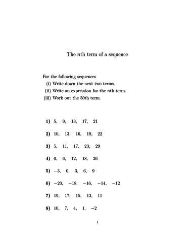 The nth term of a sequence worksheet (with solutions) | Teaching Resources
