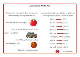 Apostrophe Word Mat | Teaching Resources