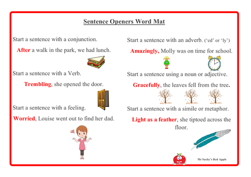 Sentence Opener Word Mat | Teaching Resources