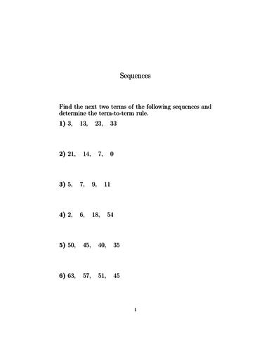 Sequences-determining the rule worksheet (with solutions) | Teaching ...