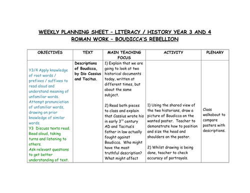 Boudicca's Rebellion - a Year 3/4 three session block - literacy ...