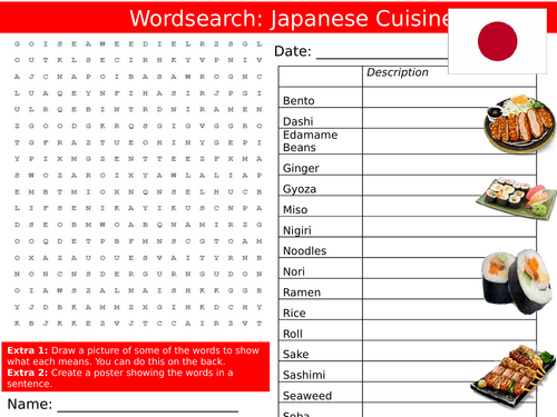 Japanese Cuisine Wordsearch Japan Food Technology Starter Keywords ...