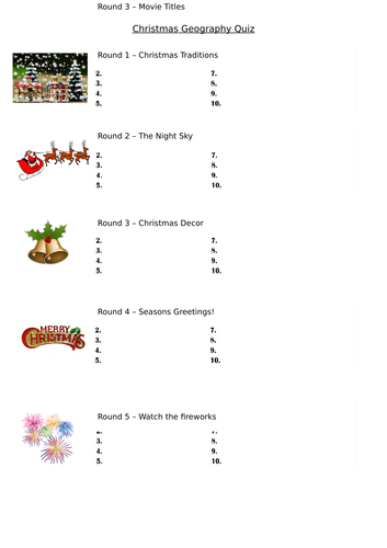 Geography Christmas Quiz | Teaching Resources