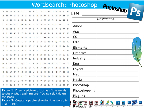 9 X Adobe Photoshop Starter Activities Ict Computing Keywords Ks3 Gcse Wordsearch Tools