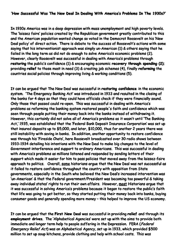 2017-18 UPDATED Higher History USA: Essay 4 New Deal | Teaching Resources