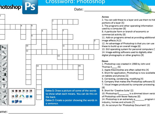 Adobe Photoshop Crossword Ict Computing Starter Keywords Activity Keywords Ks3 Gcse Cover