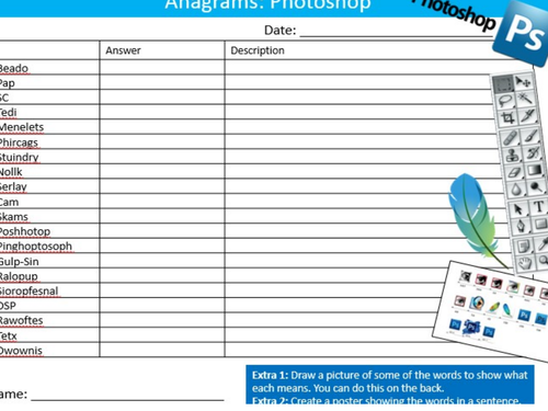 Adobe Photoshop Anagram Sheet Ict Computing Starter Keywords Activity Keywords Ks3 Gcse Cover