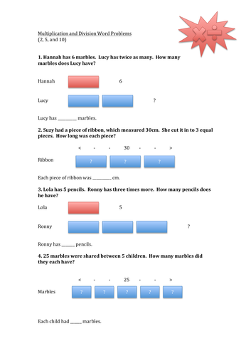 Bar Modelling - Word Problems - Multiplication and Division (Single ...