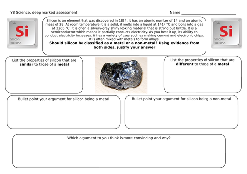 Classifying Silicon, literacy assessment. Metal or Non-metal ...
