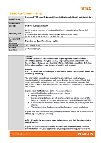 Unit 19 Nutritional health [New spec] 100 slides covers Learning aim A ...