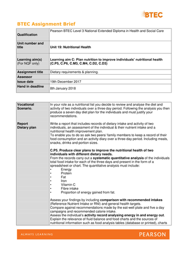 Unit 19 Nutritional health [New spec] 100 slides covers Learning aim A ...