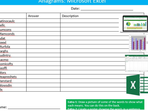 Microsoft Excel Anagrams Sheet ICT Computing Starter Activity Keywords ...