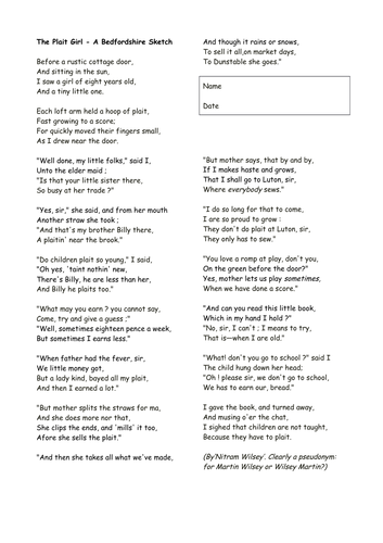 Poem about the Bedfordshire plait trade and teacher's notes | Teaching ...