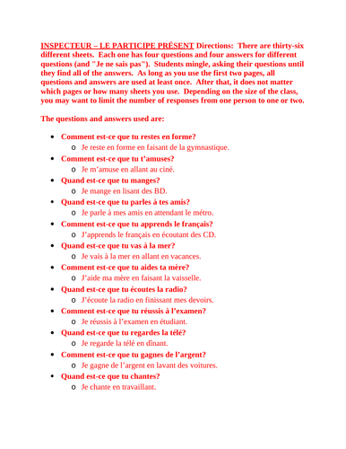 Participe présent (Present Participle in French) Inspecteur Speaking ...