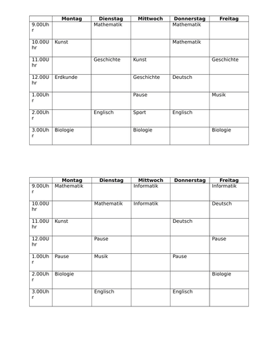 Schulfacher (Class schedule in German) Info gap | Teaching Resources