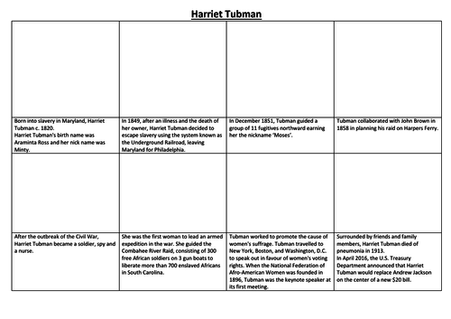 Harriet Tubman Comic Strip and Storyboard | Teaching Resources
