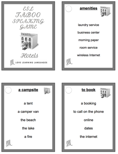 Hotels - ESL - ELL Taboo Speaking Game | Teaching Resources