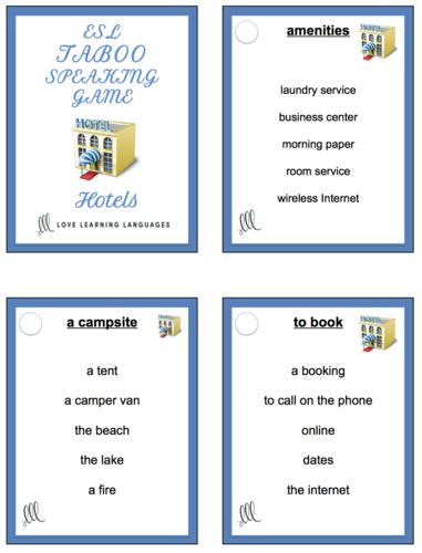 Hotels - ESL - ELL Taboo Speaking Game | Teaching Resources