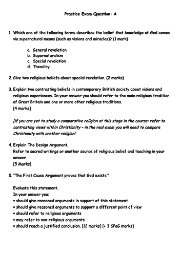 The Existence of God & Revelation - Assessment Materials [AQA GCSE RS ...