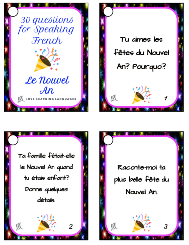 French Nouvel An Question Cards - 30 French New Year's Speaking Prompts ...