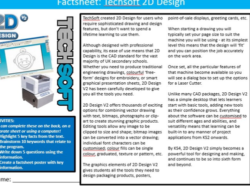 Techsoft 2D Design Factsheet Worksheet Technology Starter Keywords ...