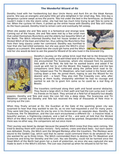 The Wonderful Wizard of Oz - The story / Reading Comprehension ...