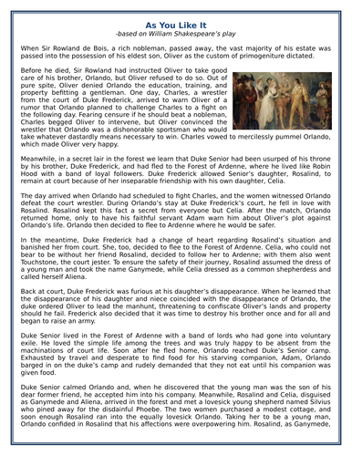 As You Like It - The Story - Reading Comprehension Worksheet | Teaching ...