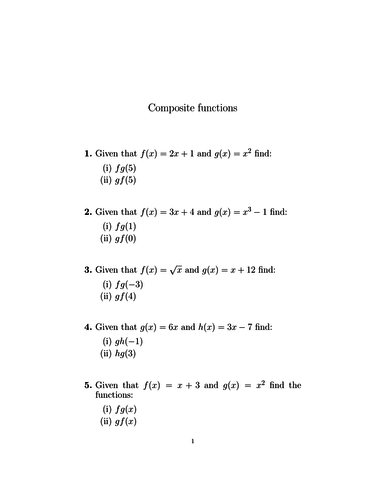 Composite functions worksheet (with solutions) | Teaching Resources