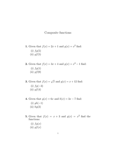 Composite functions worksheet (with solutions) | Teaching Resources