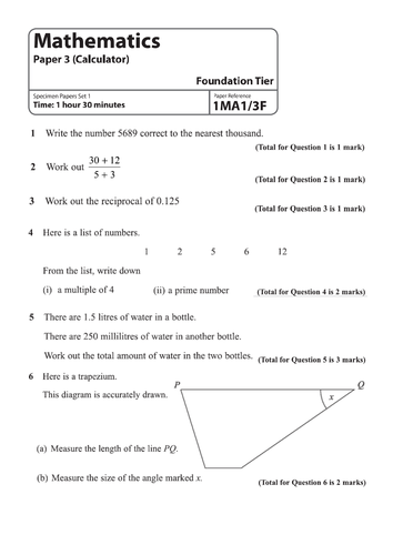 Save on Printing GCSE Maths Past Papers (Foundation) 9-1 & A*-E ...