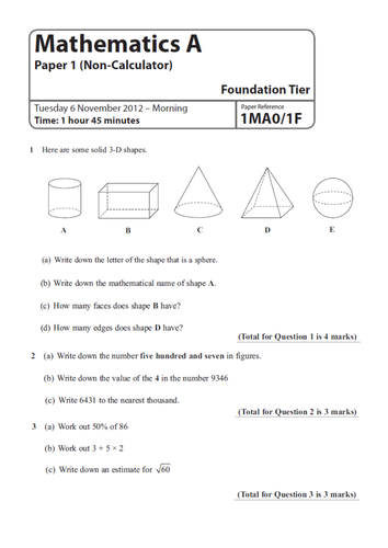 Save on Printing GCSE Maths Past Papers (Foundation) 9-1 & A*-E ...