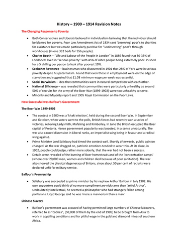 A Level History - Britain 1900-1951 Revision Notes | Teaching Resources