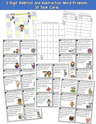 Word Problem Task Cards using 2 Digit Addition and Subtraction ...